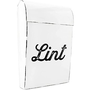 AuldHome Farmhouse Enamelware Lint Holder Bin; Distressed White Laundry Room Decor