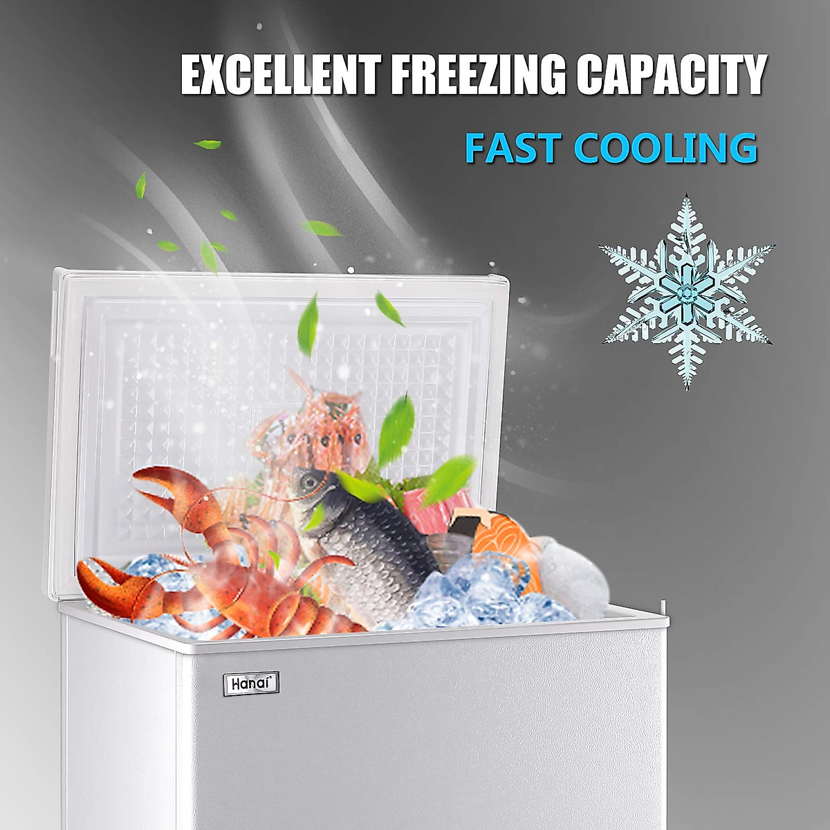 Chest Freezer 5.0 Cu.Ft Black Compact Freezer, Manual Defrost Deep Freezer with Storage Basket, Space-Saving Flat Back, Stay-Open Lid, Side-Access Drain for Home Basement Cottage Business