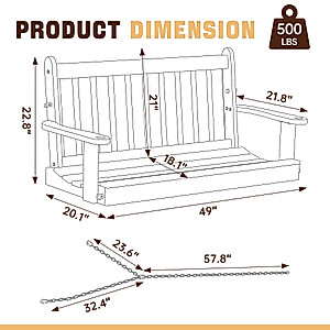 JAMFLY Wooden Porch Swing Outdoor, Bench Swing with Hanging Chains for Outdoor Patio Garden Courtyard Backyard, White
