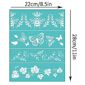 OLYCRAFT 2 Pcs Self-Adhesive Silk Screen Printing Stencil Reusable Mesh Transfer Stencil Bee Butterfly Theme Silk Screen Stencil for Painting on Wood T-Shirt Fabric Decoration 11x8.6 Inch