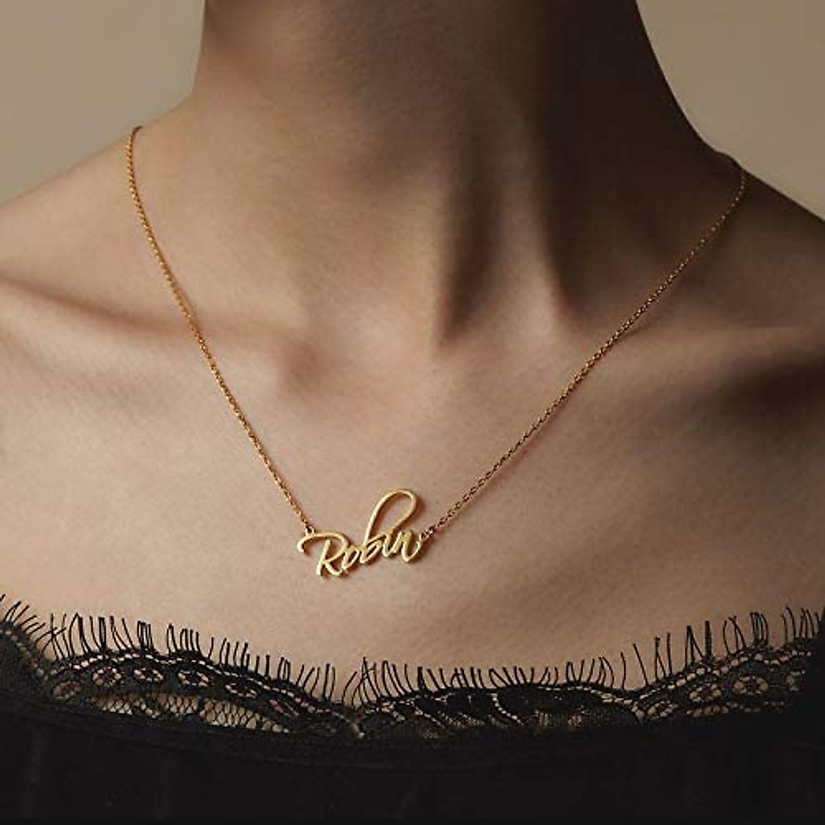 Yopicks Custom Name Necklace Personalized, 18K Gold Plated Sterling Silver Name Necklace for Women Gift