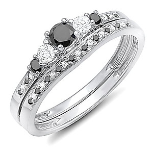 Dazzlingrock Collection 0.45 Cttw Black & White Diamond 5 Stone Wedding Ring Set in 14K White Gold, Size 8.5