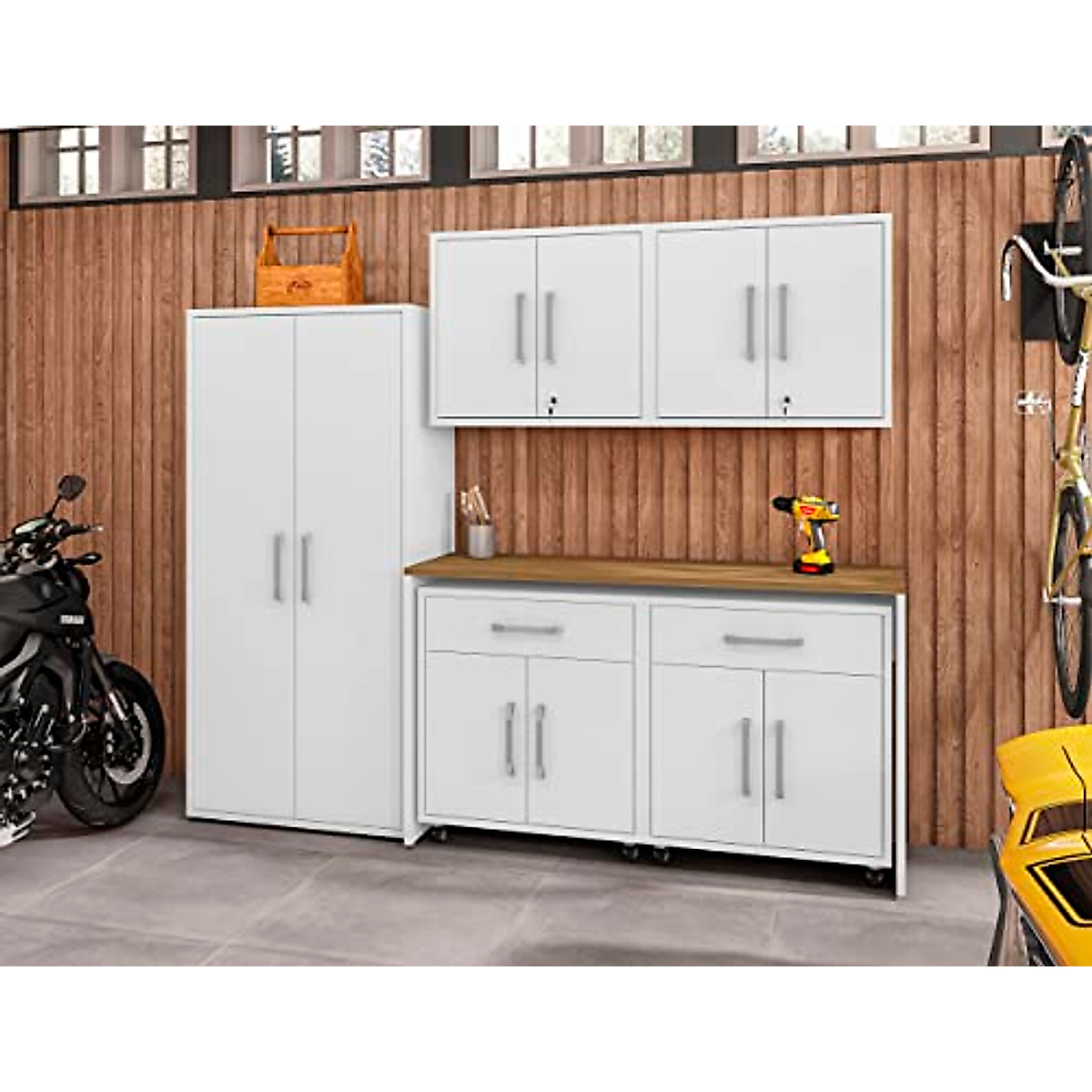 Manhattan Comfort Eiffel 6-Piece Garage Storage Set in White