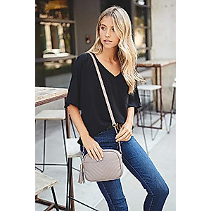 FashionPuzzle Chevron Quilted Crossbody Camera Bag with Chain Strap and Tassel (Mustard) One Size