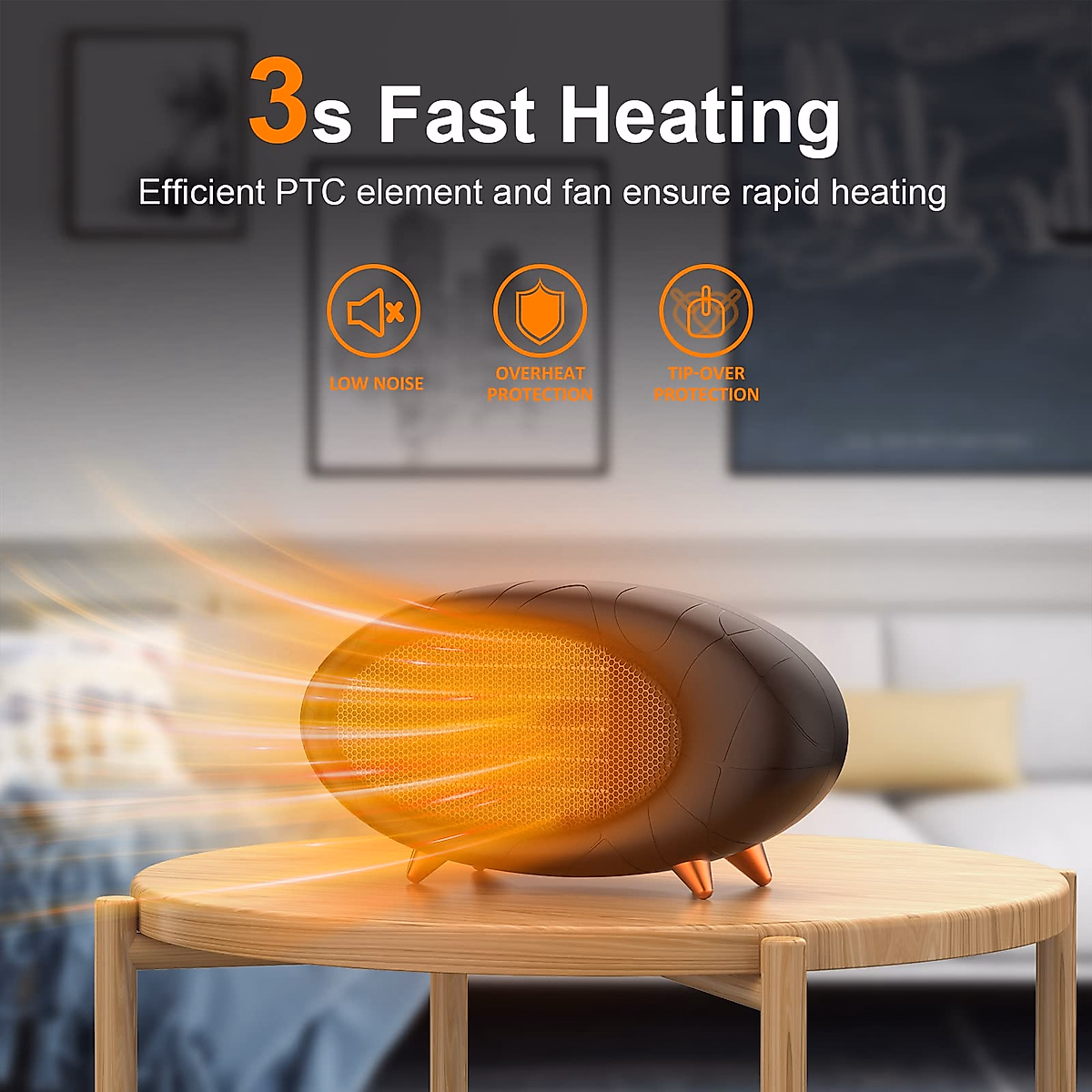 PRSOOY Desk Heater,600W Energy Efficient Small Desk heater for Indoor Use,PTC Fast Heating Ceramic Heater for Bedroom Home Office Indoor Use(Black)