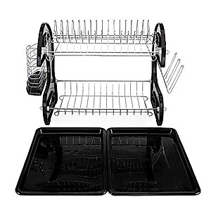 Dish Drying Rack Utensil Holder with Bowls & Dishes & Chopsticks & Spoons Collection Shelf and Dish Drainer for Kitchen Counter 2 Tier