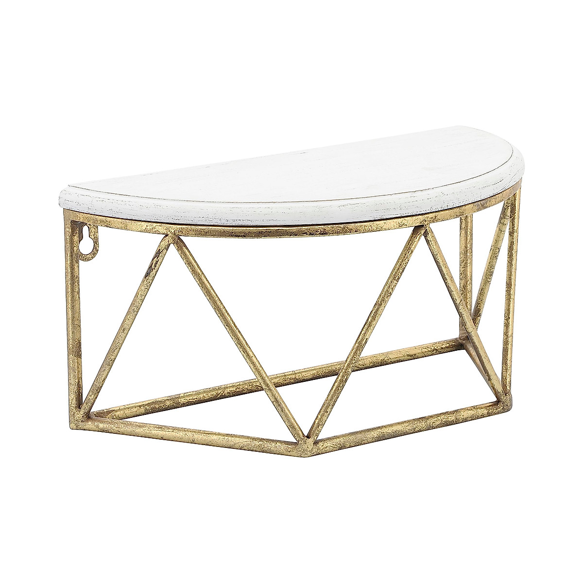 Sagebrook Home Demilune Wall Shelf Rustic Bedroom and Bathroom Shelves, White and Gold, 12 L x 6 W x 6 H Inches