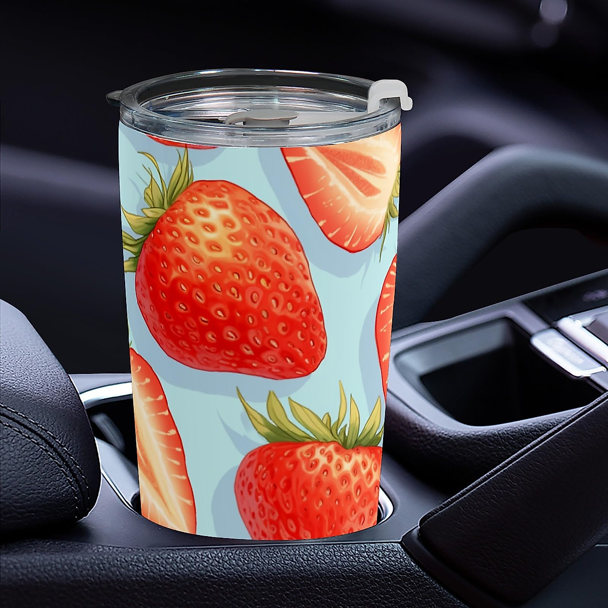 QWEUIOP 20oz Insulated Travel Coffee Mug Fruits Strawberry Stainless Steel Tumbler with Lid Double Wall Vacuum Coffee Cup For Hot and Cold Drinks14577