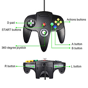 KIWITATA Classic N64 Controller, Remote N64 Wired USB Retro Joystick Game Pad N64 emulator Controller for Windows XP 7 8 & MAC Raspberry Pi 3 Black