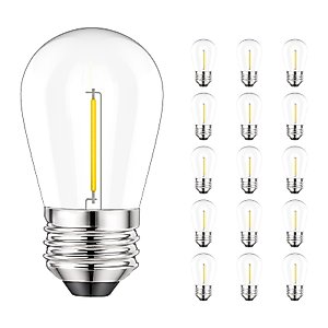 Svater Replacement Bulbs for Outdoor String Lights, 15 Pack S14 LED Bulbs for Patio, E26 Base 1W Bulb Equal to 11W Incandescent, Dimmable,Shatterproof 2700K Warm White
