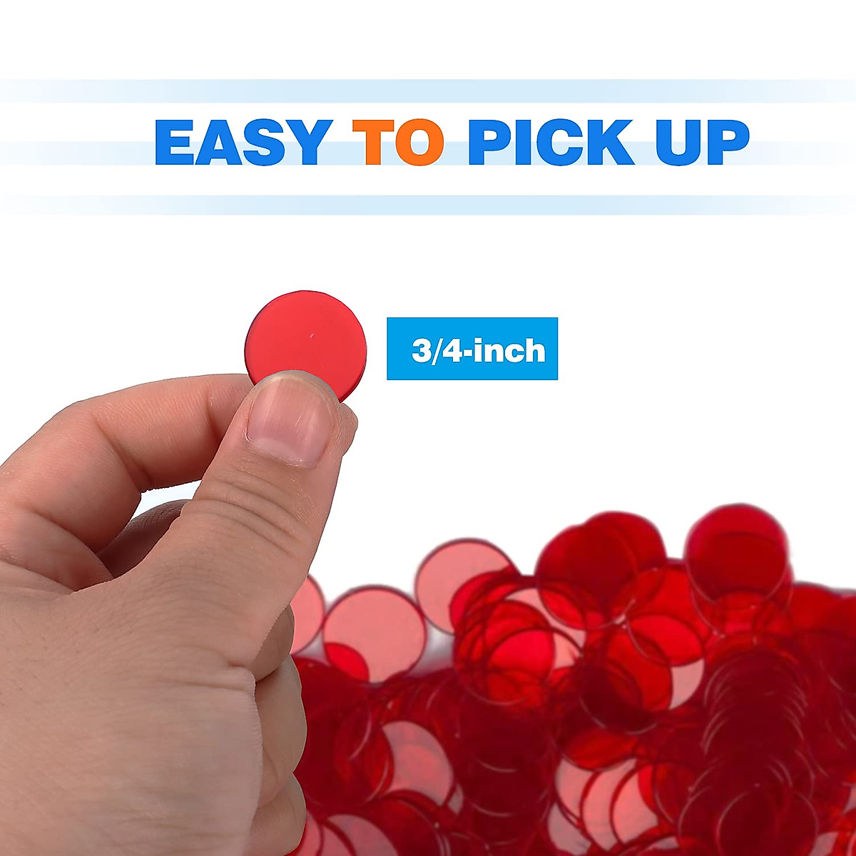 GSE Games & Sports Expert 500 Pieces 3/4-Inch Red Bingo Chips, High-Contrast Transparent Counting Chips for Bingo Games, Parties