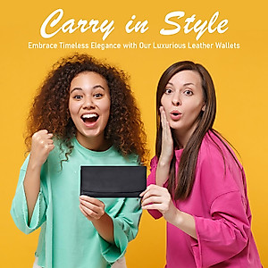 HUFFAM Genuine Leather Wallets for Women 2024 RFID Blocking Ladies Large Trifold Slim Clutch Black Wallet for Women - 13 Card Slots, 4 Cash Slots - Fits iPhone 14