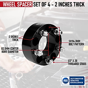 Wheel Spacer Set of 4 Black - 2" Inches 5x4.5 to 54.5 Bolt Pattern - 5x114.3mm Lug Centric 1/2-20 Hub Bore 82.5mm - Compatible with Jeep and Ford - Wrangler YJ, TJ, Liberty, Cherokee, Mustang, Ranger