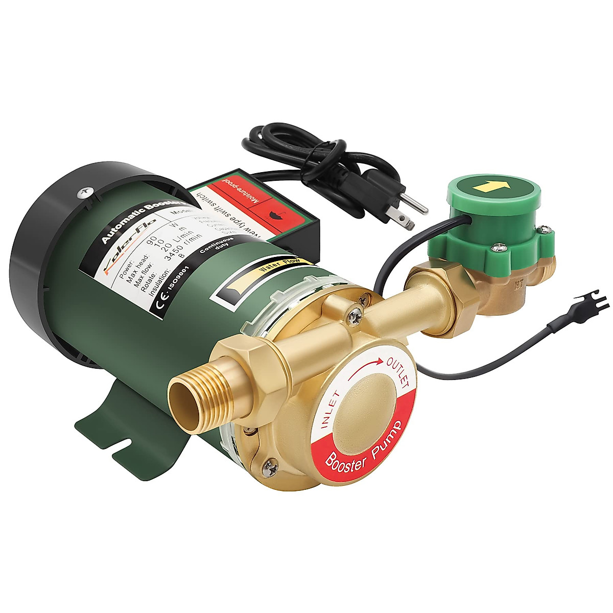 KOLERFLO 90W Water Pressure Booster Pump 115VAC,317 GPH,21.7 PSI Household Automatic Shower Booster Pump with Water Flow Switch for Home/Shower (H15GR-10)