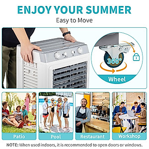 Winado Portable Swamp Cooler w/Wheels, 2353 CFM Evaporative Air Cooler w/ 8 Gallon Water Tank, 3-in-1 Cooling Fan with 3 Speed & Auto Oscillation & 1H Timer for Home & Commercial 80W