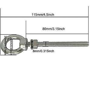 HYXXYY Stainless Steel Eye Bolt, 2pack M8 Shoulder Eye Bolts 5/16" X 3.15"with Nuts and Washer Thread Lifting Ring Eyebolt