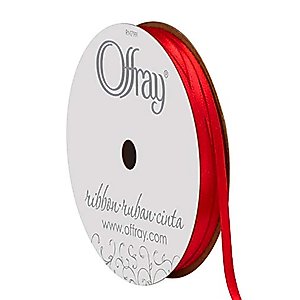 Offray Double Face Satin Craft Ribbon, 1/8-Inch x 24-Feet, Red
