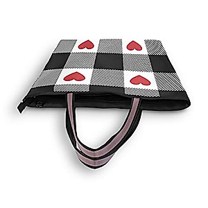 Tote Bag with Zipper for Women Valentines Black Buffalo Check Plaid Handbags Pockets Shoulder Bag Work Large Travel