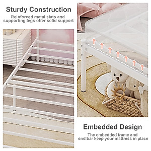 Weehom Twin Bed Frames with Headboard, Elegant Princess Bed for Girls Heavy Duty Metal Platform Bed Easy Assembly Under Bed Storage Space No Box Spring Needed Twin Size Bed for Kids Adults, White