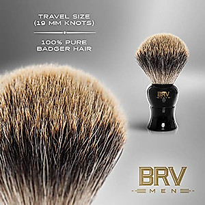 BRV MEN Pure Badger Shaving Brush (19mm knots) - Heavy Resin Handle - Use with Double-Edge Safety Razor, Straight Razor and Shaving Bowl (Black)
