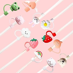 12PCS Straw Covers, Silicone Straw Covers for 6mm To 8 mm Straws, Cute Straw Caps Covers for Reusable Straws, Various Straw Tip Covers, Straw Toppers For Tumblers