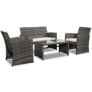 Tangkula AM0948HM Lawn Garden PE Rattan Wicker Furniture (Brown) 4 Piece Outdoor Patio Sofa Set