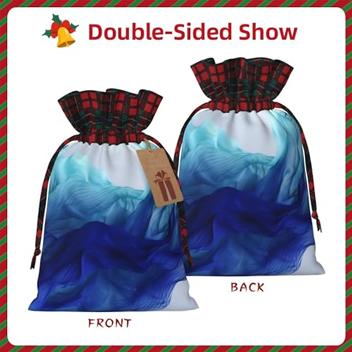 Christmas Gift Bags with Drawstring Burlap Gift Bags Abstract Blue Like Wave Christmas Linen Bags for Xmas Party Candy Bags with Cards Xmas Reusable Wrapping Bags Christmas Linen Treat Bags for