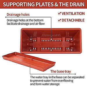 CHUKEMAOYI Window Box Planter, 12 Pack Plastic Vegetable Flower Planters Boxes 17 Inches Rectangular Flower Pots with Saucers for Indoor Outdoor Garden, Patio, Home Decor (Brick red)