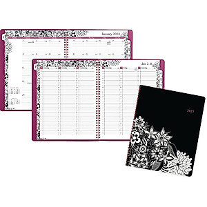 Cambridge 2023 Weekly & Monthly Planner, 8-1/2" x 11", Large, Premium, FloraDoodle, Black/White (589-905)