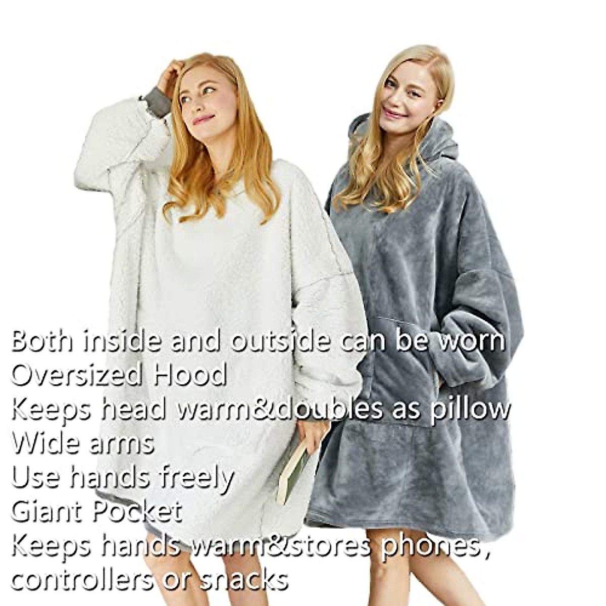 NapCure Blanket Hoodie Sweatshirt, Wearable Sherpa Fleece Oversized TV-Blanket (Dark Grey, Standard Size)