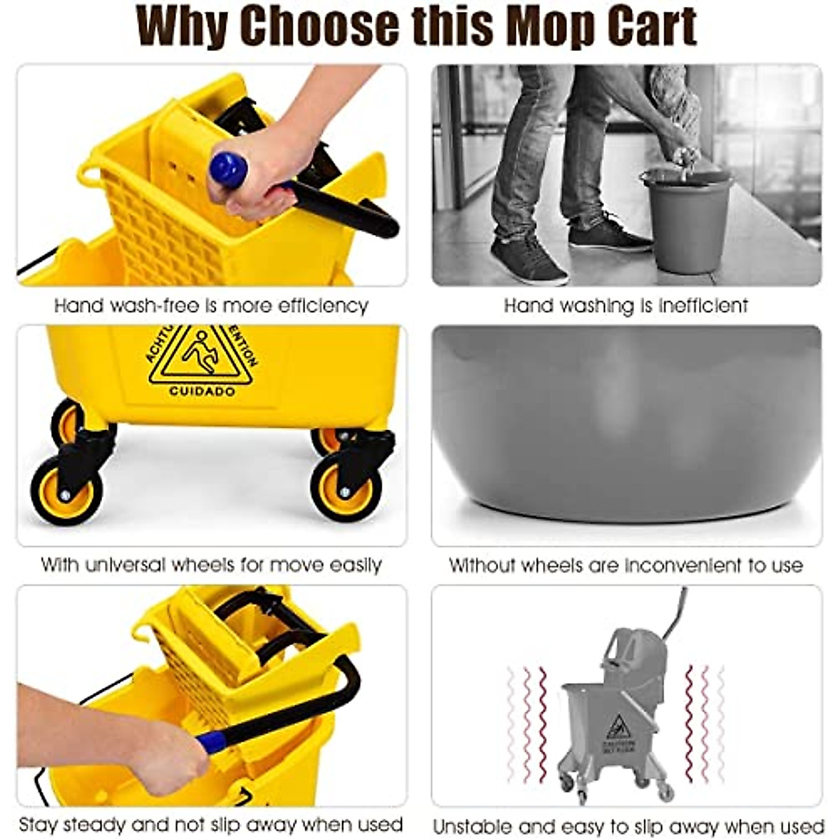 Goplus Commercial Mop Bucket Side Press Wringer Cleaning Caddy with 35 Quart Larger Capacity, Yellow