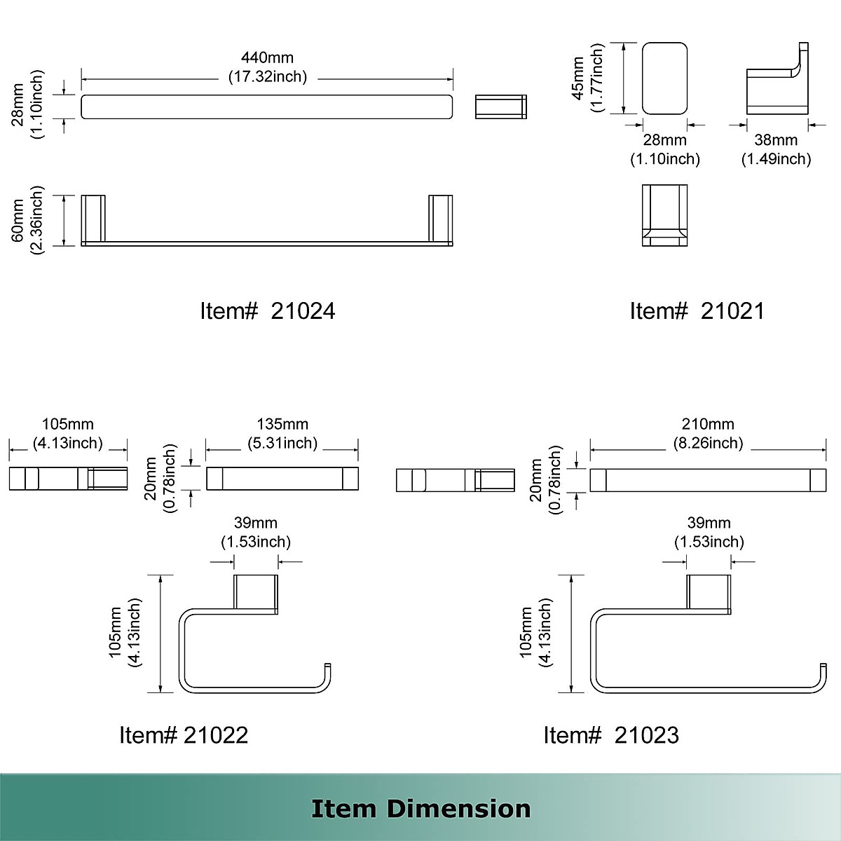 4-Pieces Brass Matte Black Bathroom Hardware Set Includes Towel Ring, Towel Bar, Toilet Paper Holder and Robe Hook