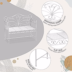 Outsunny 43" Cast Iron Antique Outdoor Patio Garden Bench Seat - Cream White