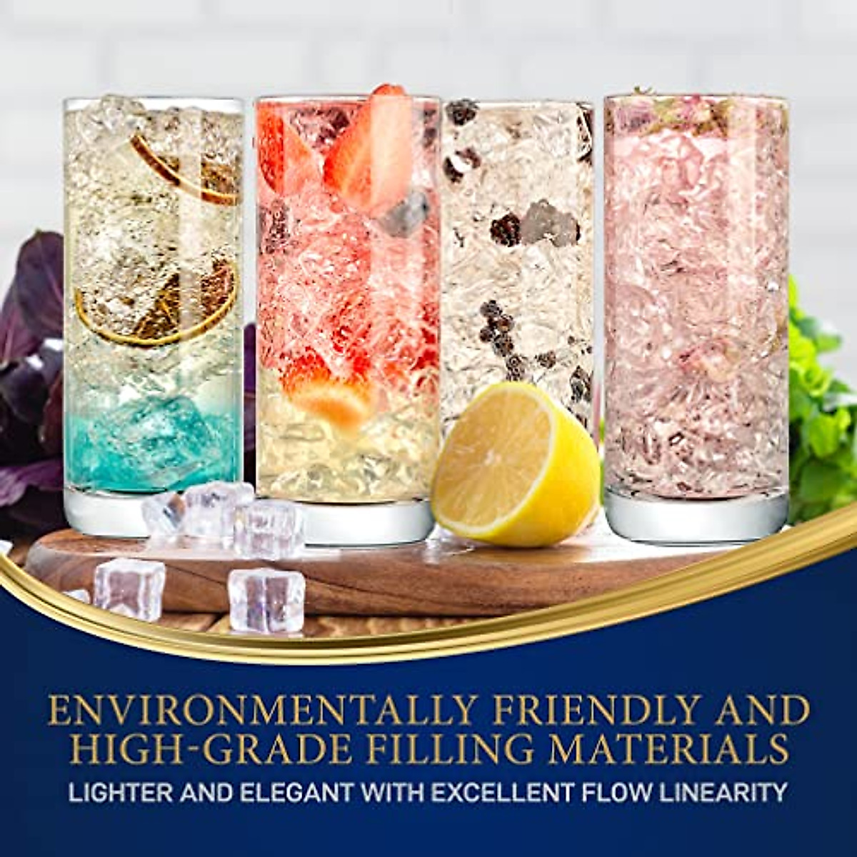 NutriChef 14.2oz Highball Drinking Glasses - Set of 2 Heavy Base Tall Tumbler Clear Glassware for Water, Wine, Beer, Liquor, Gin, Cocktail, Whiskey, Juice, Iced Coffee, Mixed Drinks, Dishwasher Safe