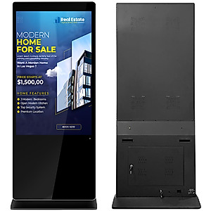 PWR4GTR 65 Inch Digital Signage Display, 4K UHD G+G Capacitive Touch Panel Floor Standing Advertising Screen Commercial LCD Totem Interactive Kiosk with USB/HDMI-in, Android 11 (4+64GB)