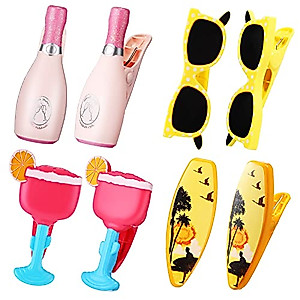 8 Pcs Beach Towel Clips for Beach Chairs Decorative Beach Chair Clips Pool Clips for Chairs Plastic Windproof Beach Towel Holder Funny Decorative Clothespins for Patio Accessories Summer, 4 Styles
