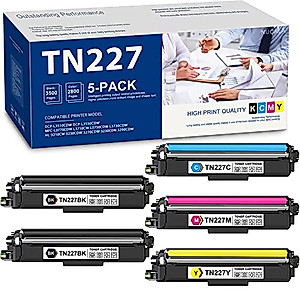 BERYINK TN227 TN-227 Compatible TN227BK TN227C TN227M TN227Y Toner Cartridge Replacement for Brother DCP-L3550CDW MFC-L3750CDW MFC-L3730CDW HL-3270CDW HL-3230CDN Printer (5-Pack, 2BK+1C+1M+1Y)
