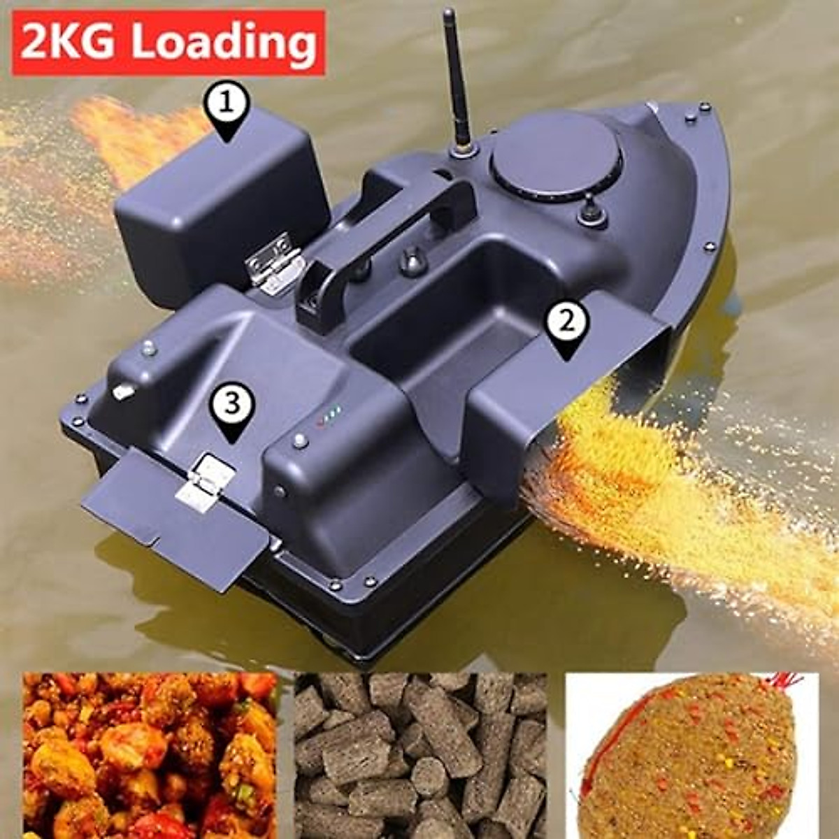 RC Fishing Bait Boat, GPS Positioning Automatic Return, Three Warehouse Bait Boat, Double-Engine Remote Control Fishing Boat Fishing Tool,Black,GPS 12000MAH