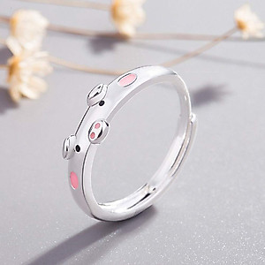 shiYsRL Exquisite Jewelry Ring Love Rings Cute Women Cartoon Pig Piggy Opening End Ring Finger Jewelry Birthday Gift Wedding Band Best Gifts for Love with Valentine's Day - Pink
