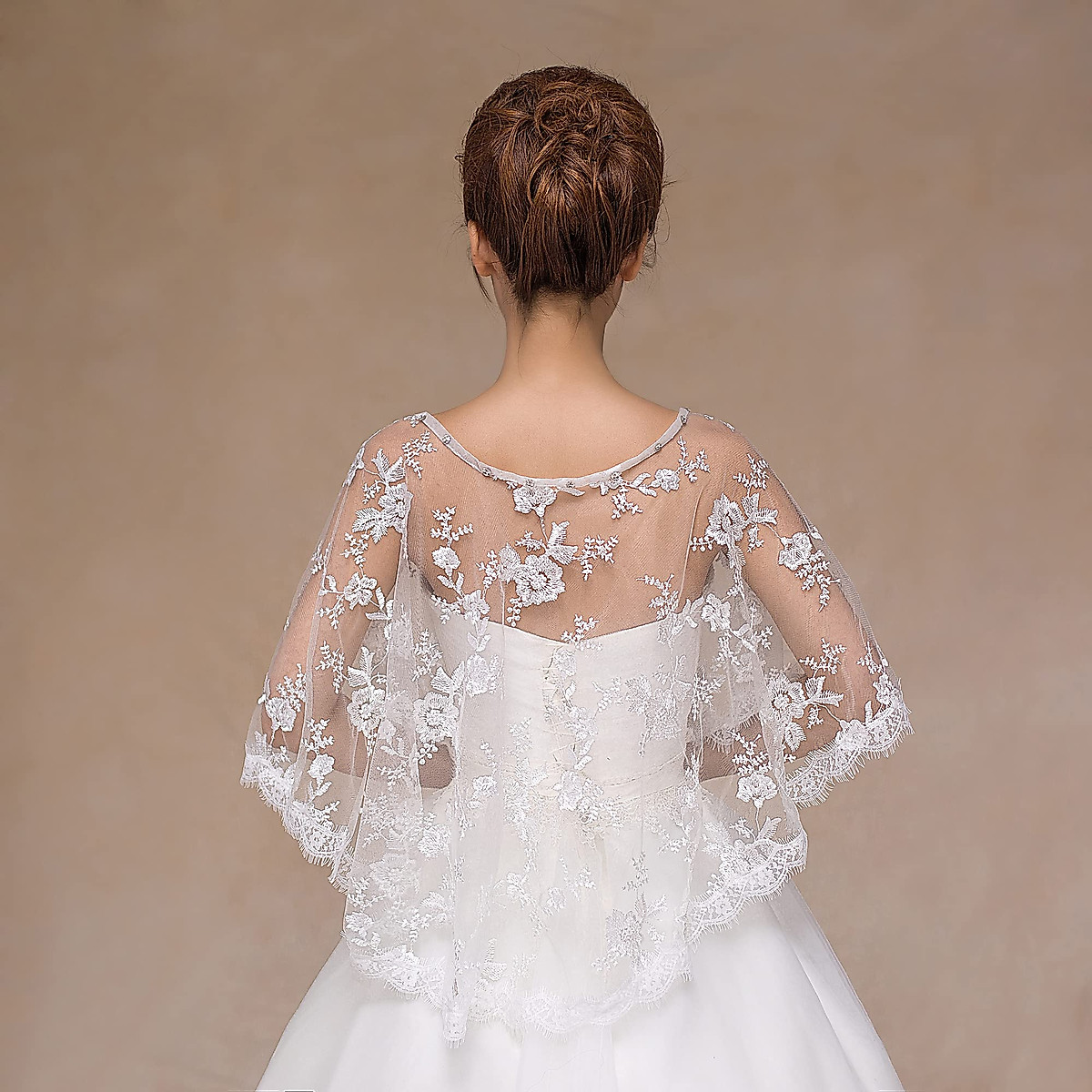 Ayliss Women Lace Wedding Shawls Wrap Bridal Embroidered Shrug Bolero Cape Shoulder Covers Up Evening Prom Party Dress (White #1)