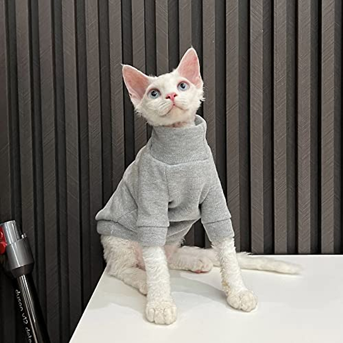 Sphynx Hairless Cat Clothes Autumn Thicken Soft Turtleneck Hoodies Solid Color Cotton Pullover Cat Sweatshirt Pet Clothes (XL（8.8-11lbs）, Grey)