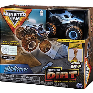 Monster Jam, Megalodon Monster Dirt Starter Set, Featuring 8oz of Monster Dirt and Official 1:64 Scale Die-Cast Truck