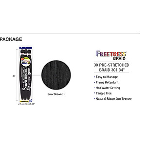 Freetress Synthetic Pre Stretched Braid - 3X BRAID 301 34" (1B Off Black)