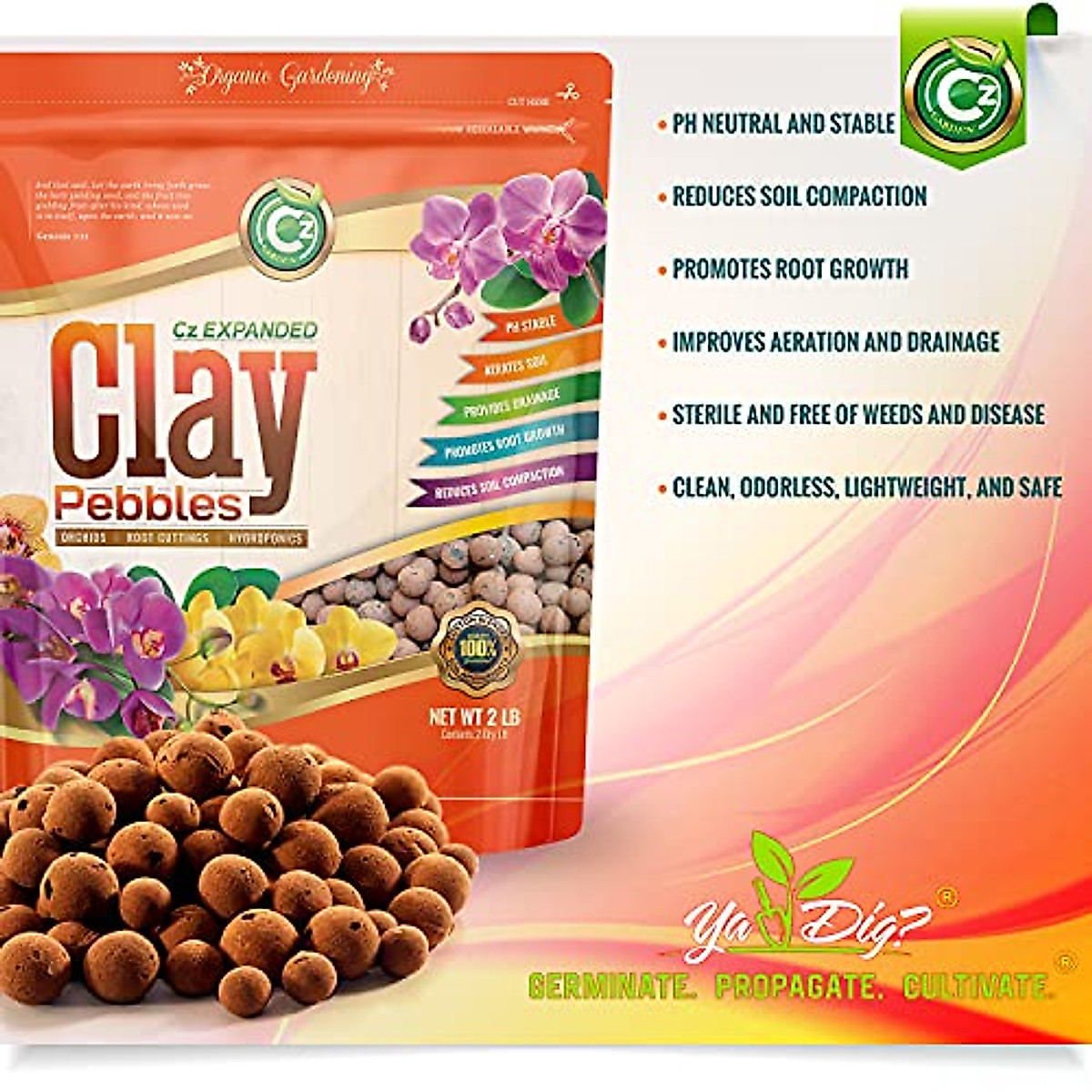 Organic Expanded Clay Pebbles LECA Grow Media for Plants, Orchids, DWC Hydroponics, Aquaponics, Aquaculture Garden Soil Additive Conditioner Amendment Ceramsite Aggregate Cz Garden