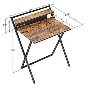 CubiCubi Small Folding Computer Desk 30 Inch with Shelf and Storage Bag, No Assembly Required, Home Office Writing Desk, Small Study Table, Rustic Brown