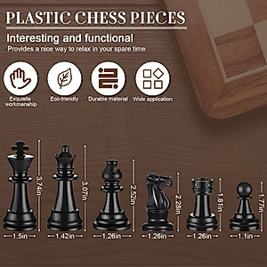 Chess Pieces Plastic Pawn Chess Pieces 95 mm/ 3.7 Inch King's Height Tournament Chess Set with Storage Bag for Chess Board Game, Set of 32 Chess, White and Black (Pieces Only)