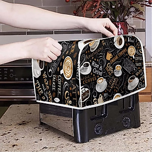 Mumeson Coffee Print Toaster Covers Kitchen Accessories Decor Bread Maker Oven Protector Covers 2 Slice Toaster Dust Proof Fingerprint Covers Kitchen Decoration