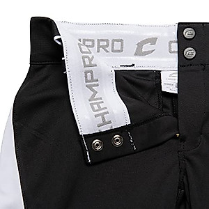 CHAMPRO Surge Traditional Low-Rise Fastpitch Softball Pant with Contrast-Color Braid Piping, Black,White, Large