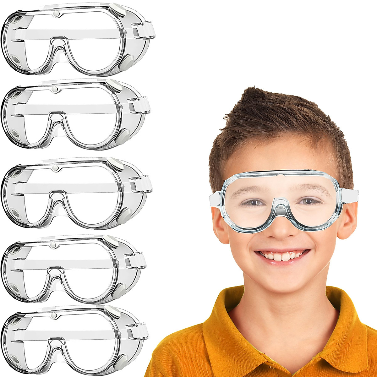 Congralala 5 PACK Kids Safety Goggles,Kids Science Goggles, Kids Lab Glasses Bulk Anti-Fog Goggles,Clear Lens Eye Protection Soft Safety Glasses Child