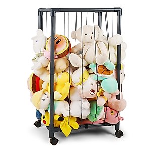 XMBecc Stuffed Animal Storage Zoo Stuffed Animal Holder Space Save Vertical Stuffed Animals Storage PVC with Elastic Band and Net for Playroom Birthday Gift (small-gray)